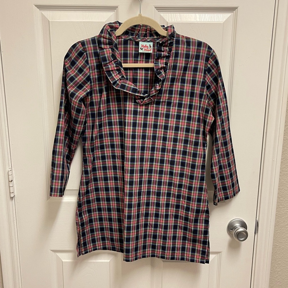 Haley And The Hound Winter Plaid Ruffle Neck Tunic - Gem